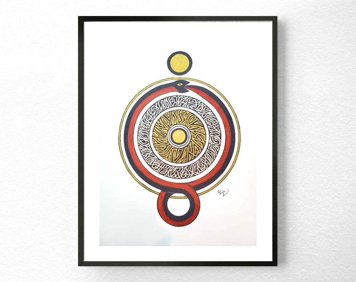 Ouroboros Symbol in Red, Kundalini Art, Serpent Symbol, Original ...