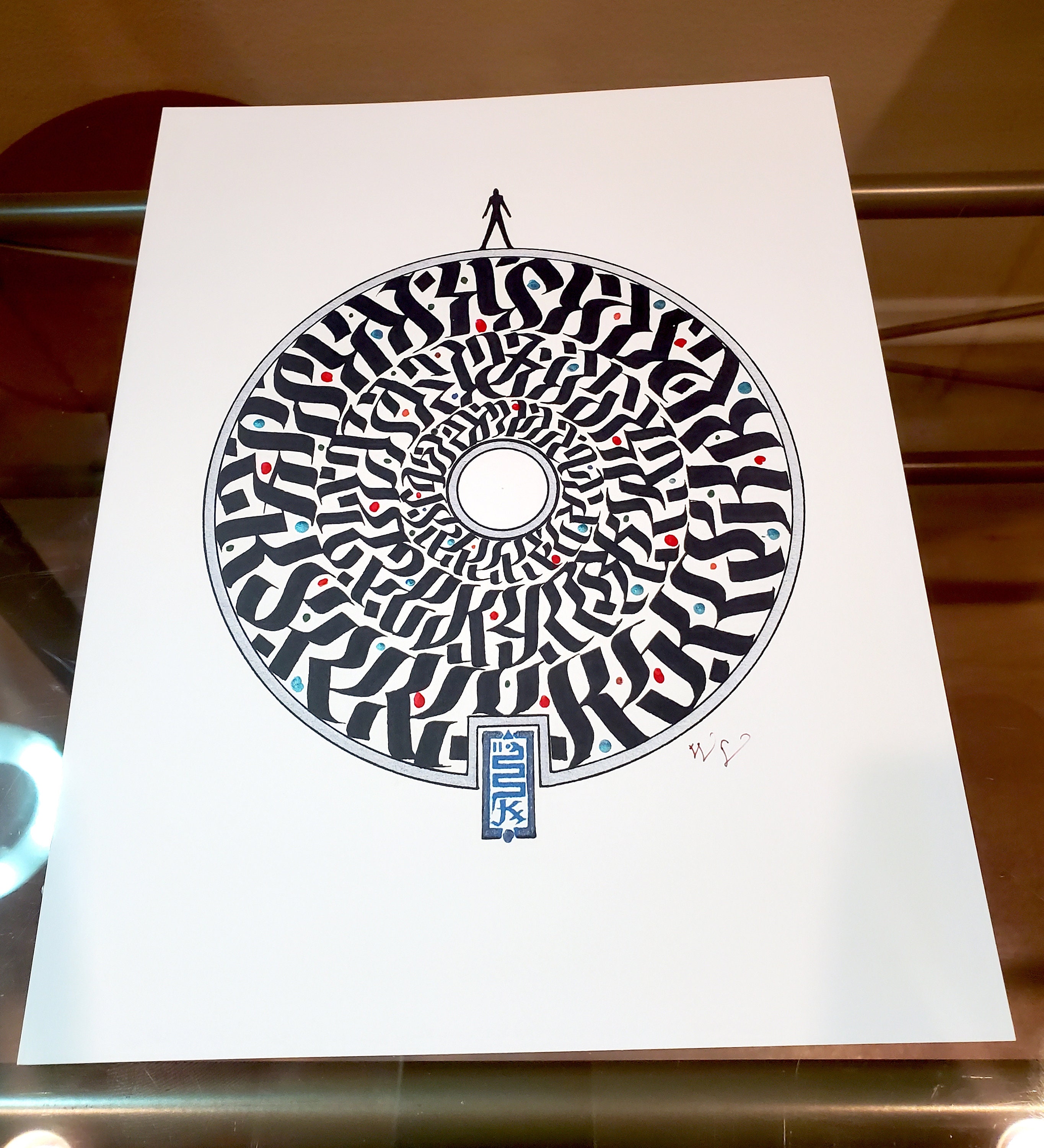 Humanoid on Disk, Original Calligraphy Mandala, UFO Art, Unique Symbols ...