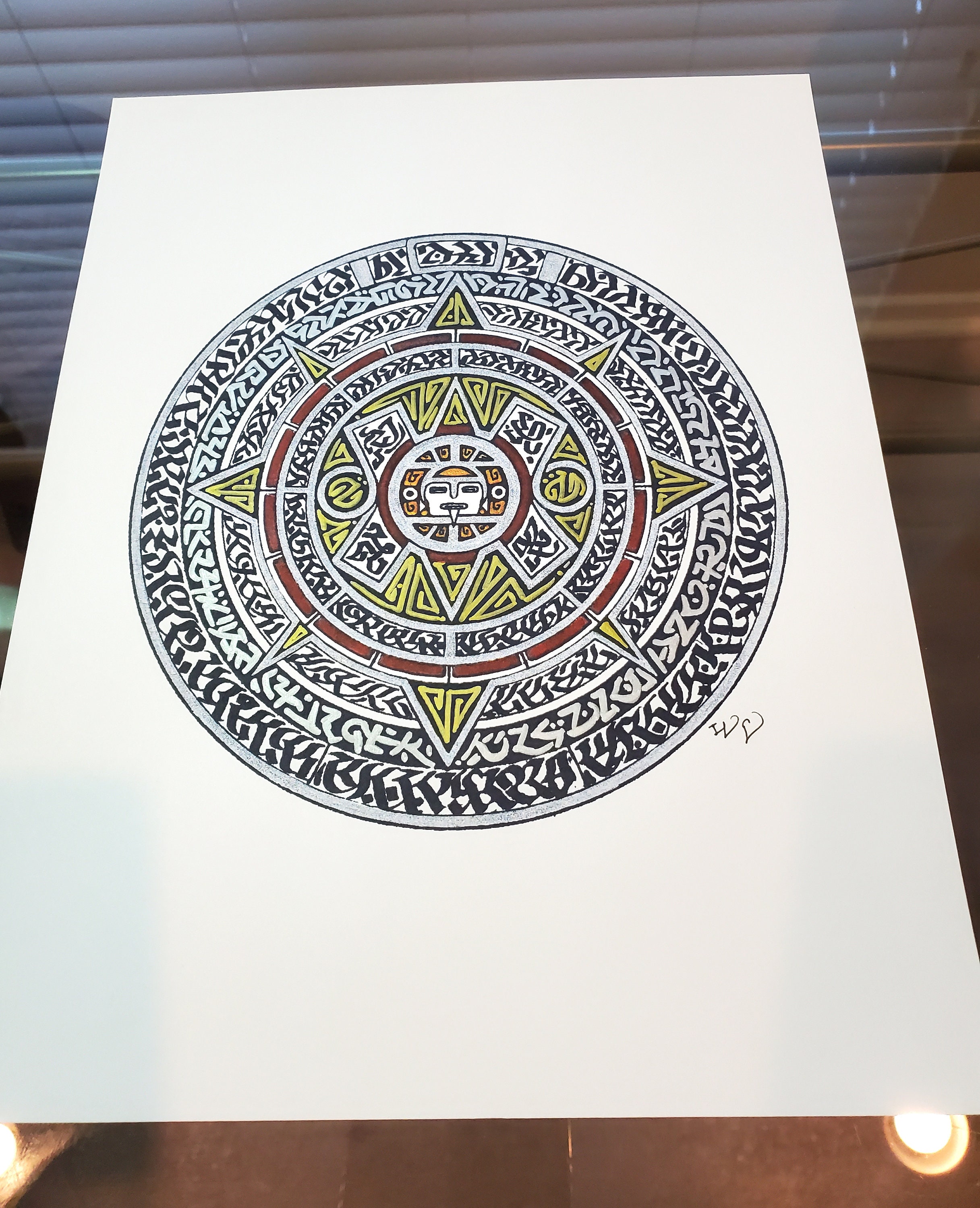 Mayan Calendar Print, Aztec Mandala, Asemic Calligraphy, Mystery ...