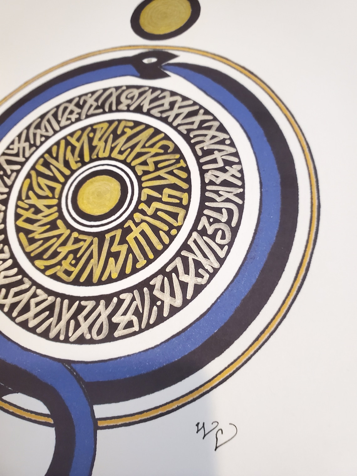 Ouroboros Symbol in Blue, Kundalini Art, Serpent Symbol, Original ...