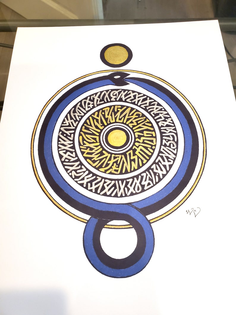 Ouroboros Symbol in Blue, Kundalini Art, Serpent Symbol, Original ...