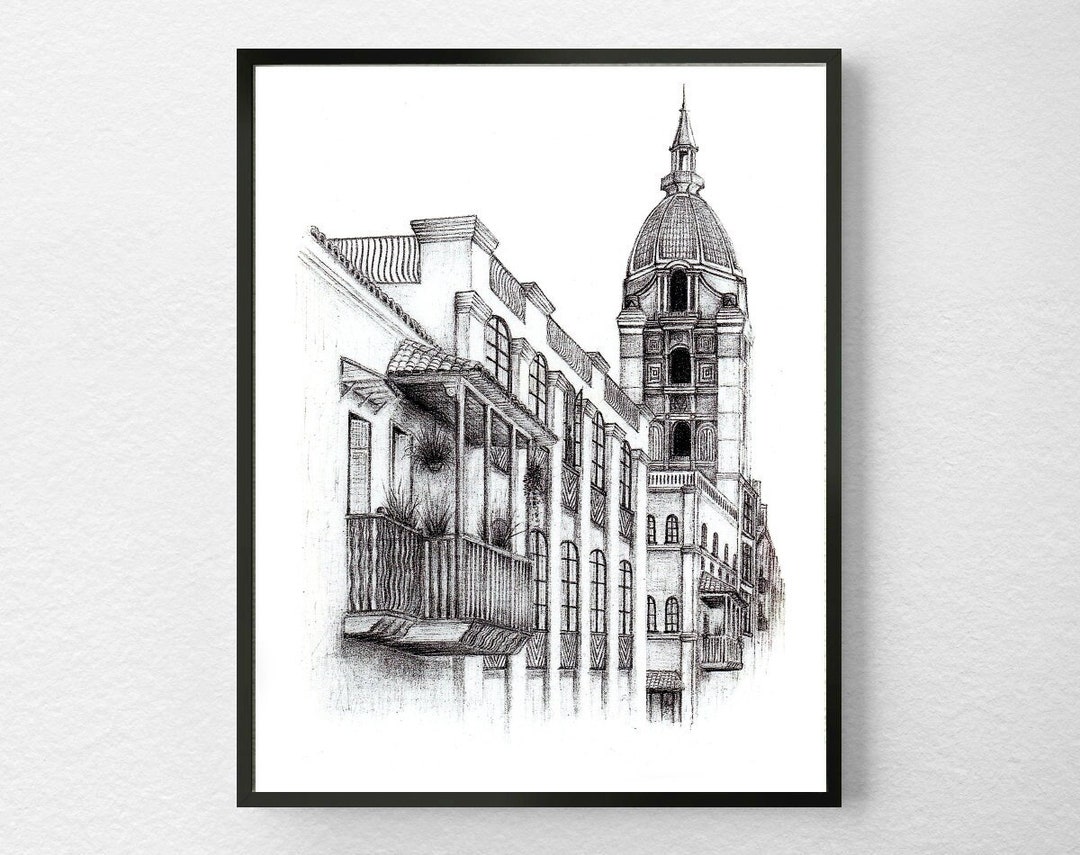 Cartagena Colombia Colonial City Pencil Drawing Latin - Etsy