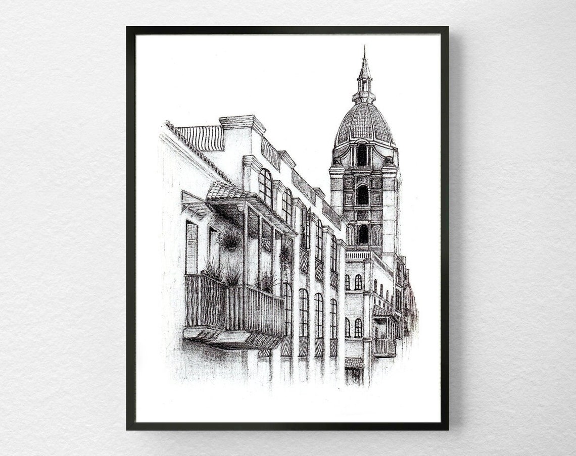 Cartagena Colombia Colonial City Pencil Drawing Latin - Etsy