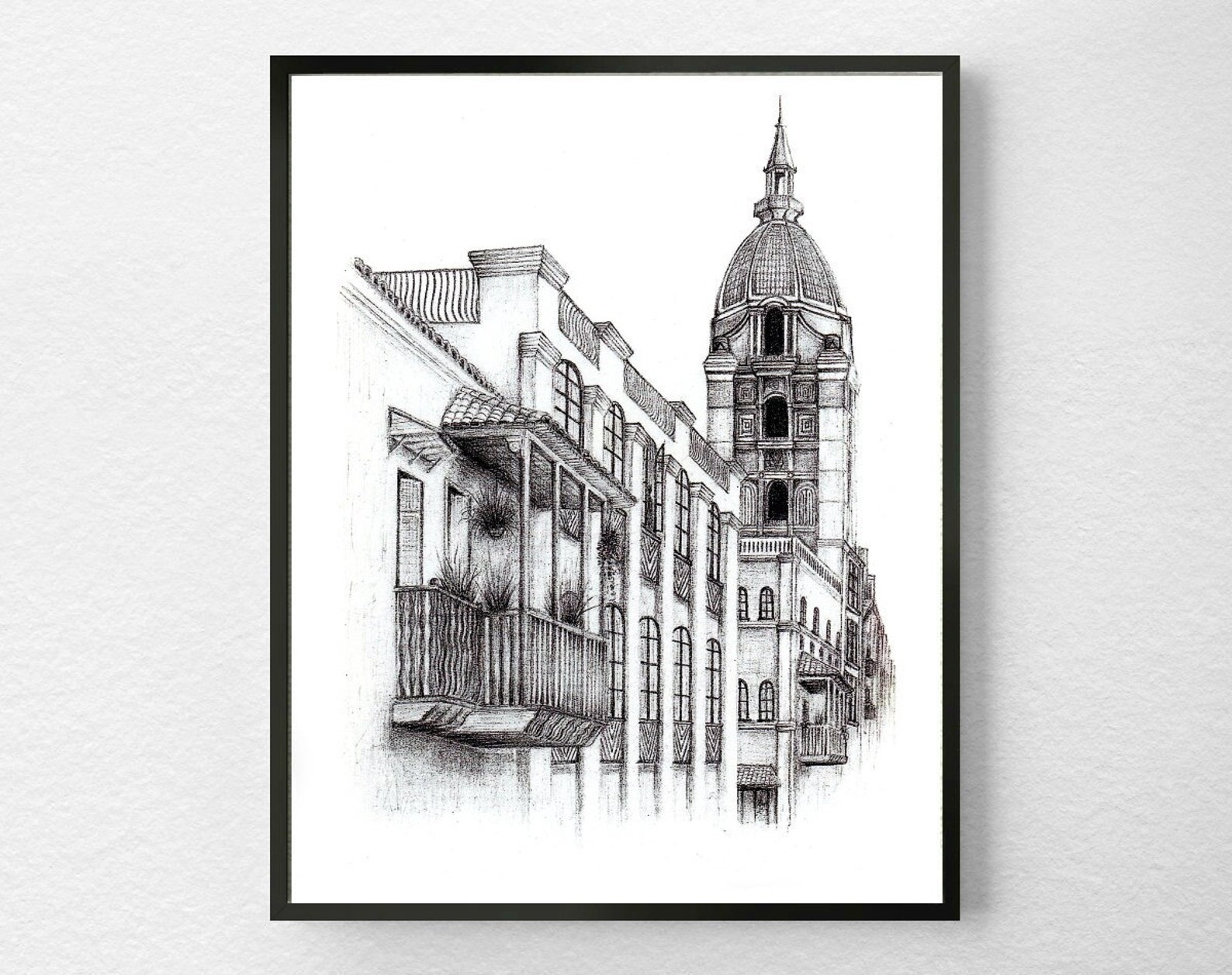 Cartagena Colombia Colonial City Pencil Drawing Latin - Etsy