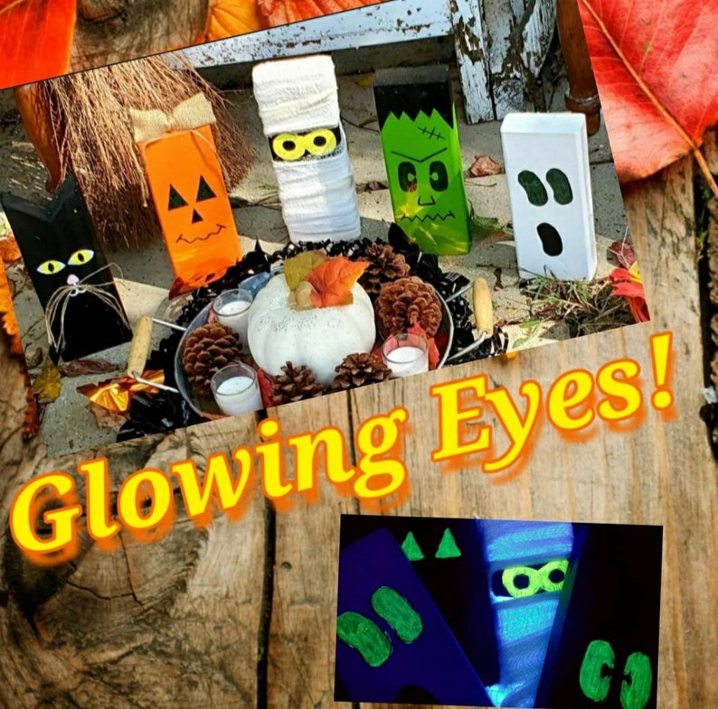 Wooden Halloween Decor Set of 5 Halloween Character Blocks | Etsy