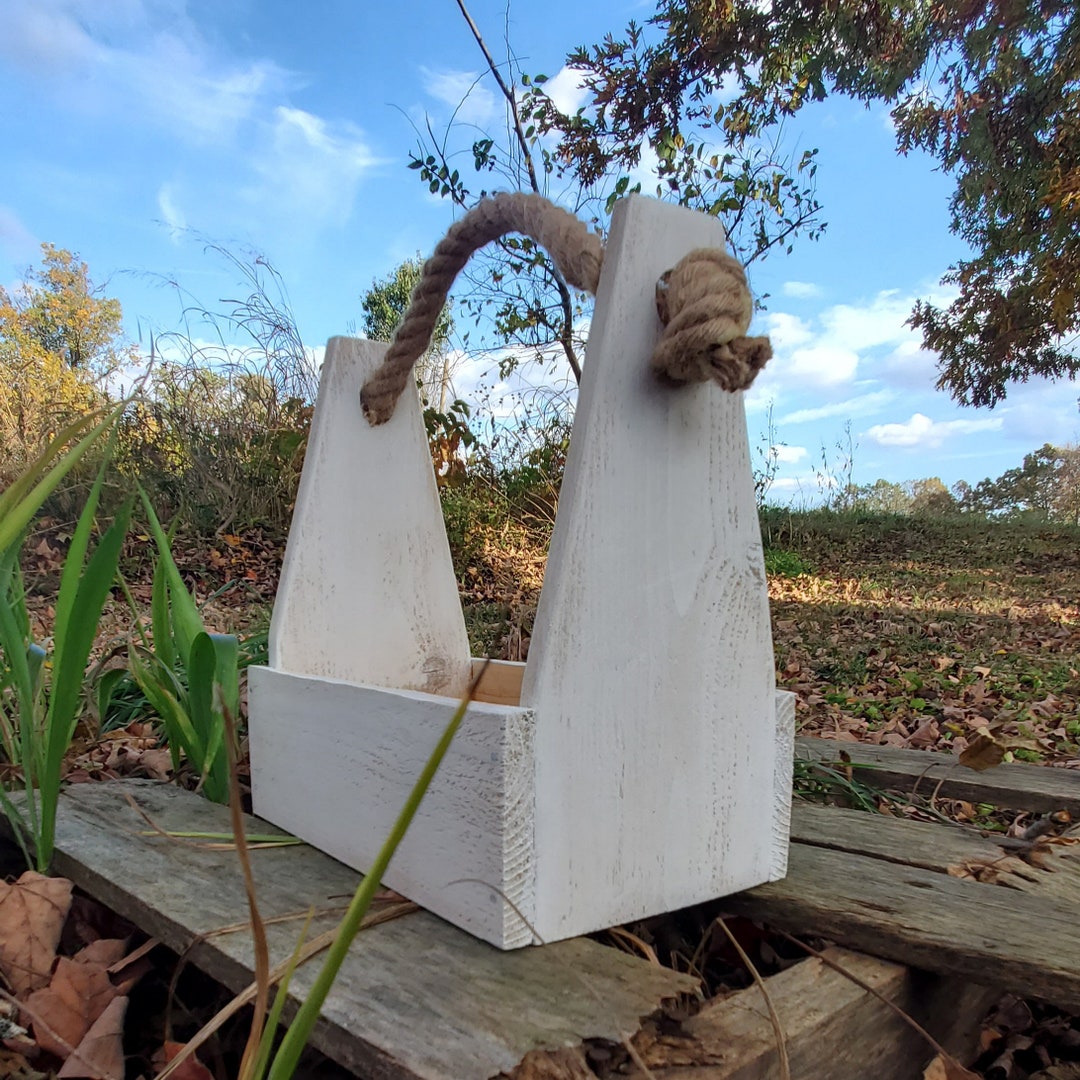 Vintage Style Wood Caddy, Wooden Boho Utensil Carrier, Farmhouse Decor ...