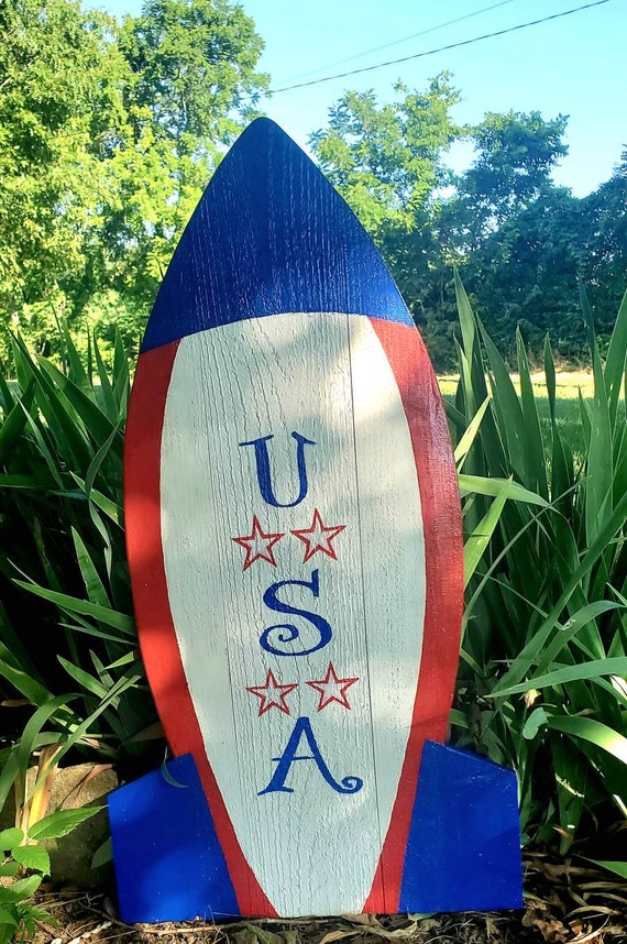 Patriotic Rocket Yard Art Fourth of July Yard Decor Red - Etsy