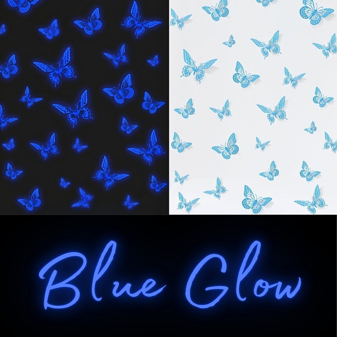 3D Glow in the Dark Butterfly Decor 3-4 In., 6 Pcs Metallic Glow Blue ...