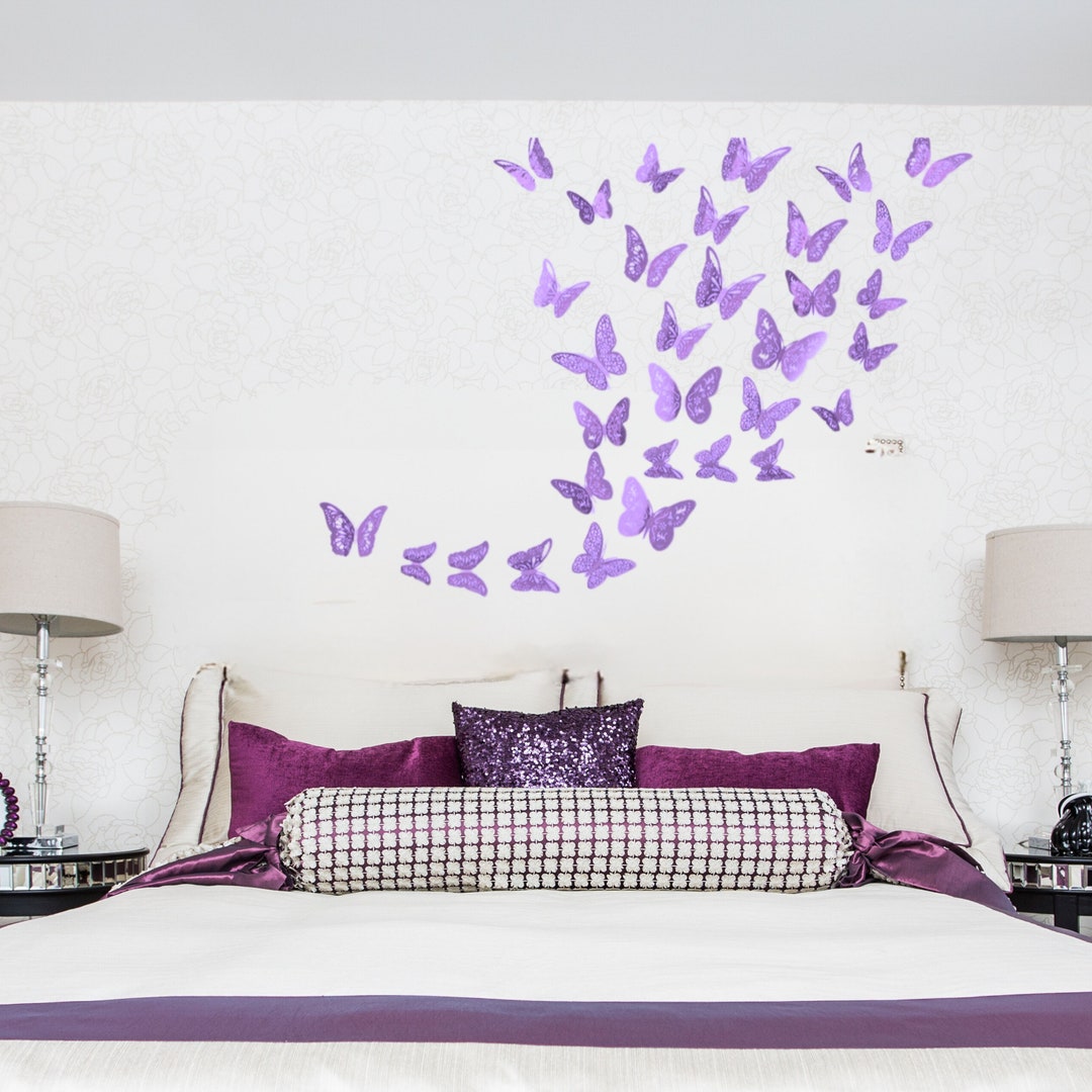 3D Butterfly Accents 3-4 In., 6 Pcs Metallic Purple Butterfly Decor ...