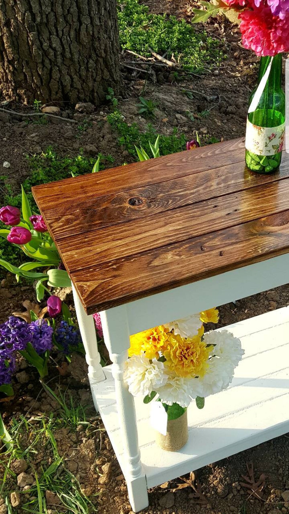 Two Farmhouse End Tables Chic Country Cottage Bedside Tables | Etsy