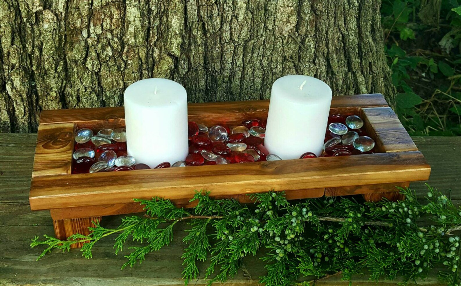 Handmade Wood Candle Tray, Rustic Wood Candle Tray, Wood Candle Holder ...
