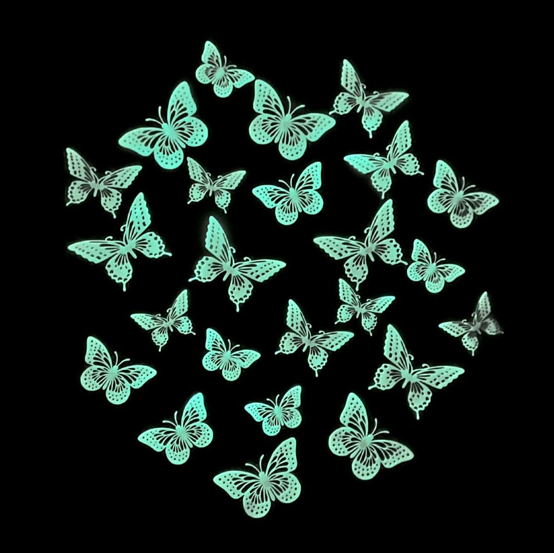 3D Glow in the Dark Butterfly Decor 3-4 In., 6 Pcs Metallic Glow Green ...