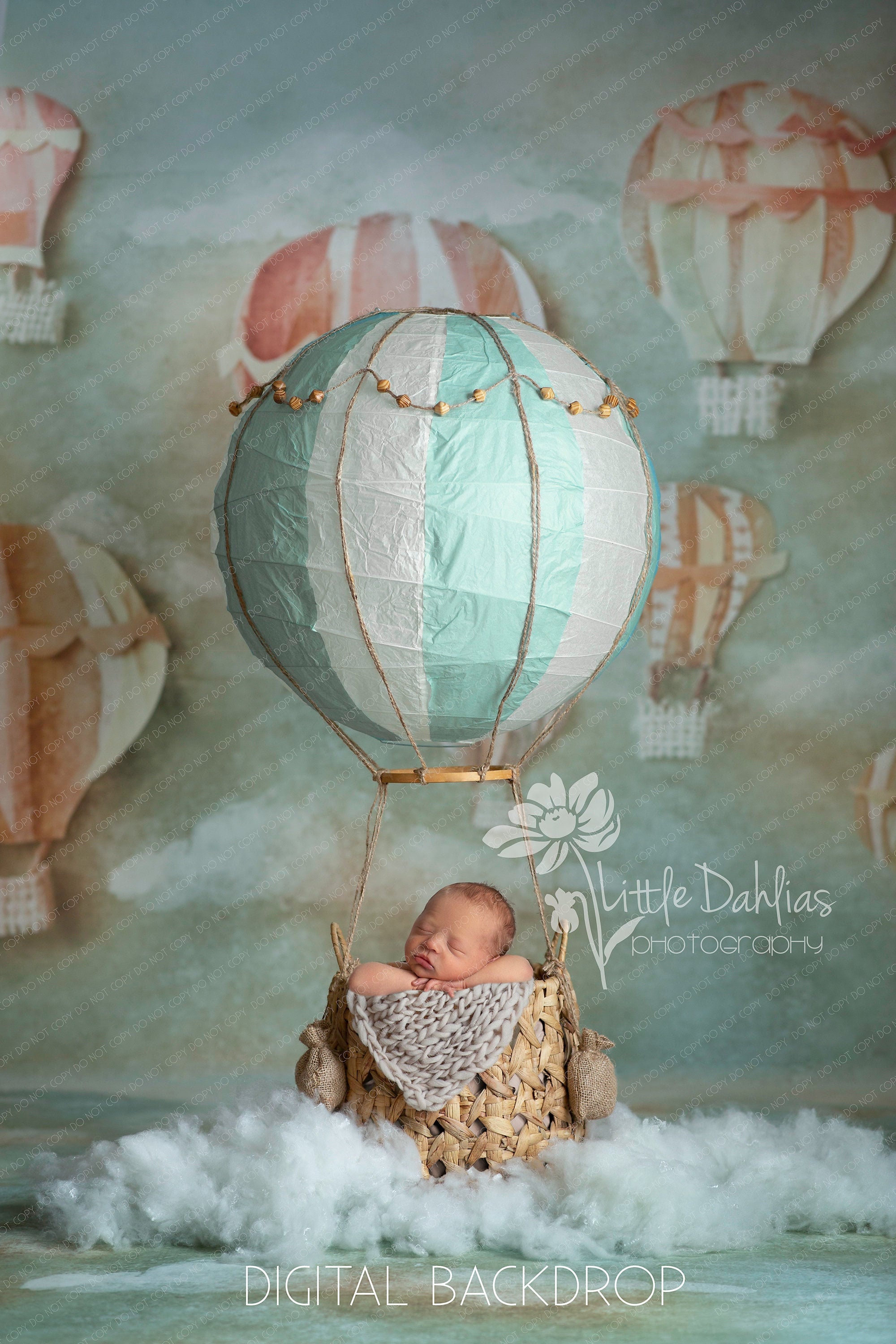 Newborn Hot Air Balloon Digital Backdrop With Clouds - Etsy