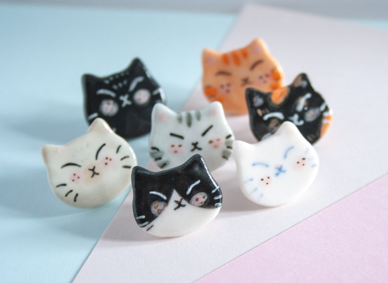 Ceramic Cat Pin Kitten Brooch Animal Lover Jewelry | Etsy