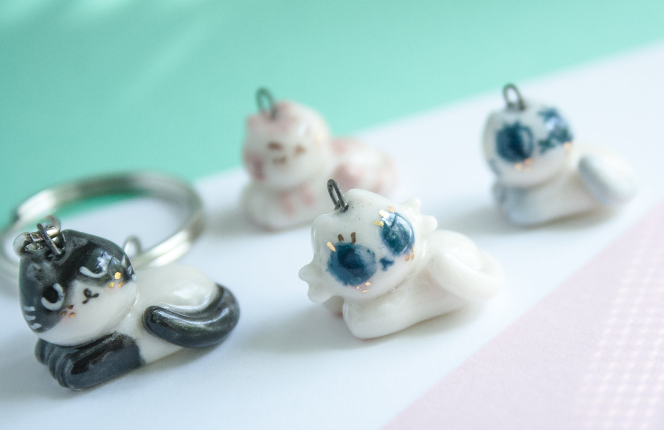 Ceramic Cat Keychain Porcelain Cat - Etsy