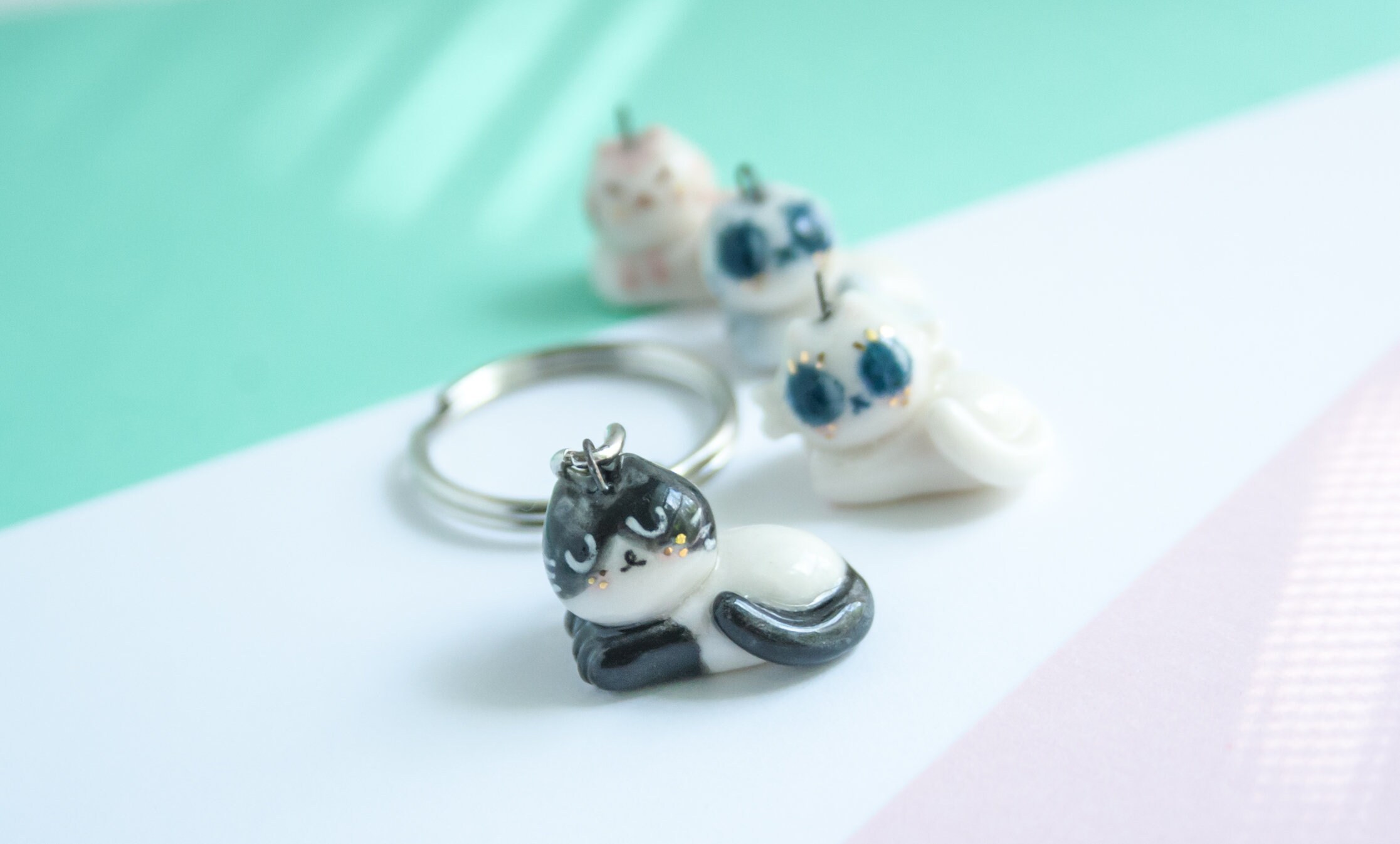 Ceramic Cat Keychain Porcelain Cat - Etsy