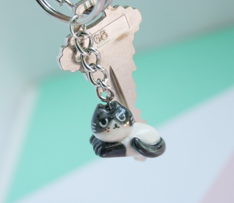 Ceramic Cat Keychain Porcelain Cat - Etsy