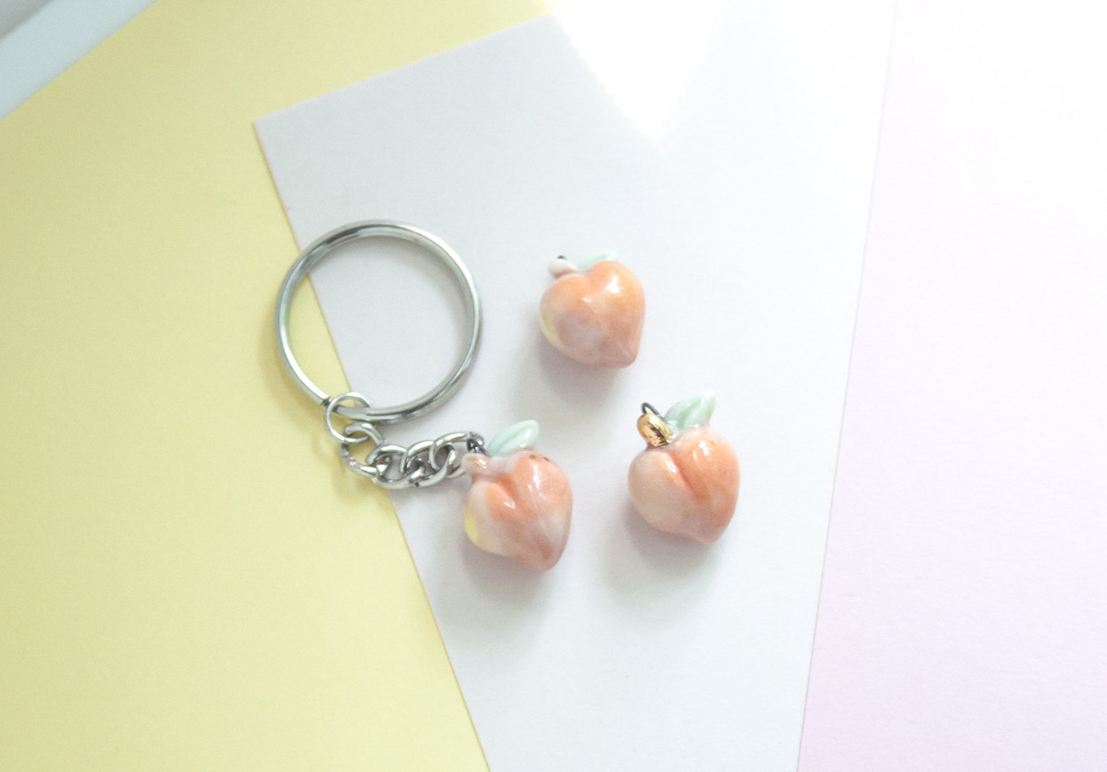 Ceramic Peach Keychain Porcelain Peach - Etsy