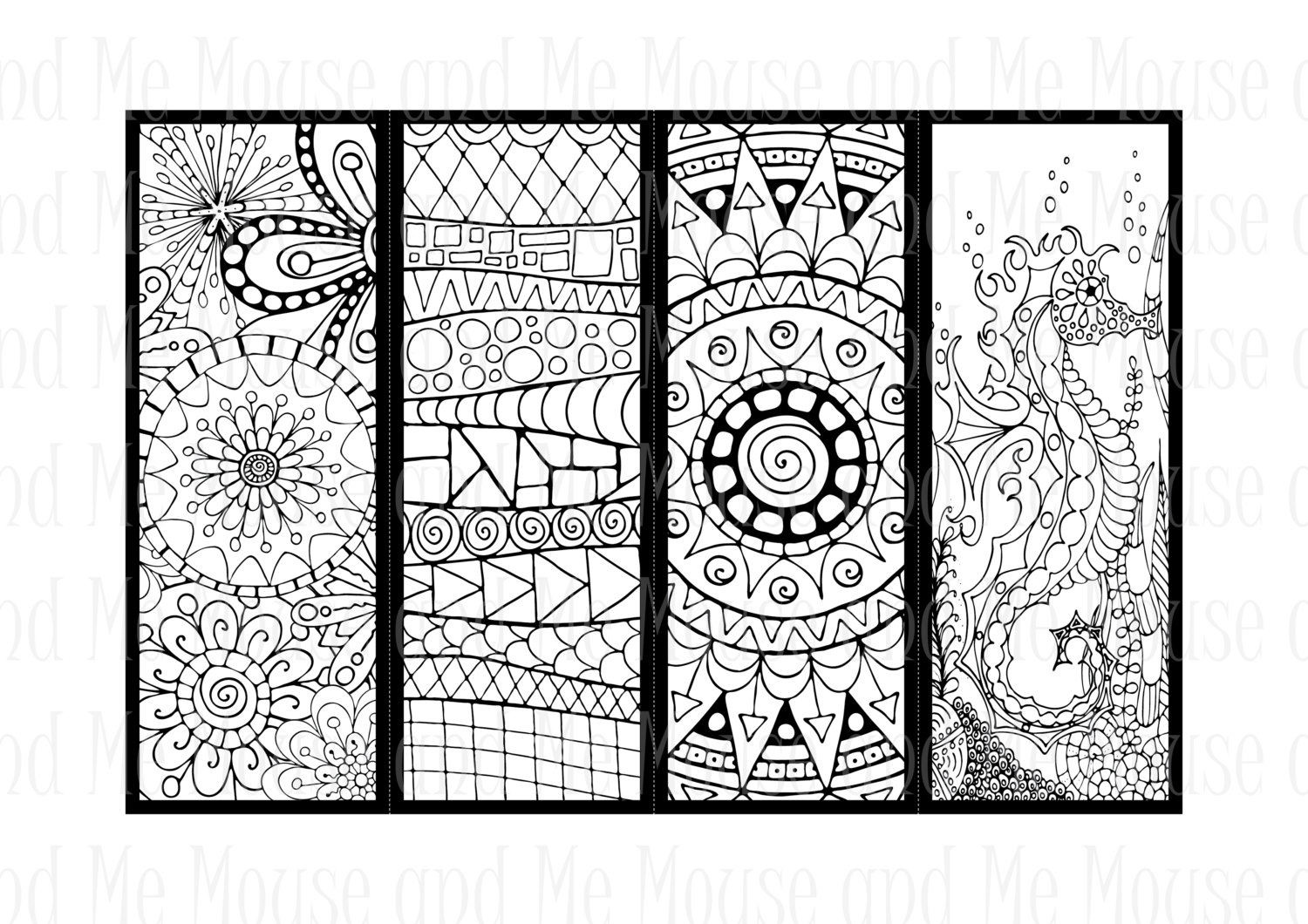 4 Coloring Bookmarks Printable Bookmarks Unique Bookmarks | Etsy