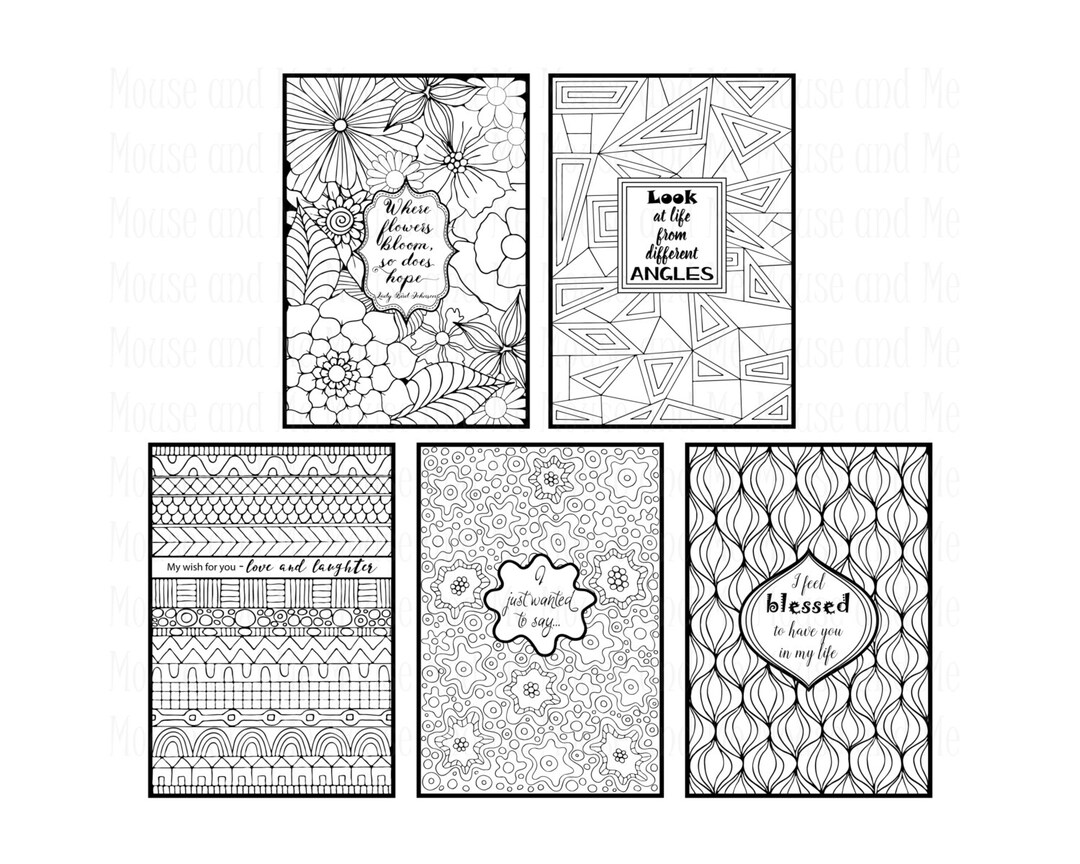 10 Printable Colouring Cards – 5 With Greetings and 5 Without Greetings ...