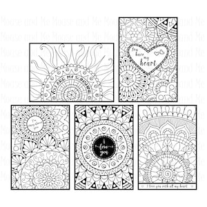 10 Printable Colouring Cards – 5 With Greetings and 5 Without Greetings ...