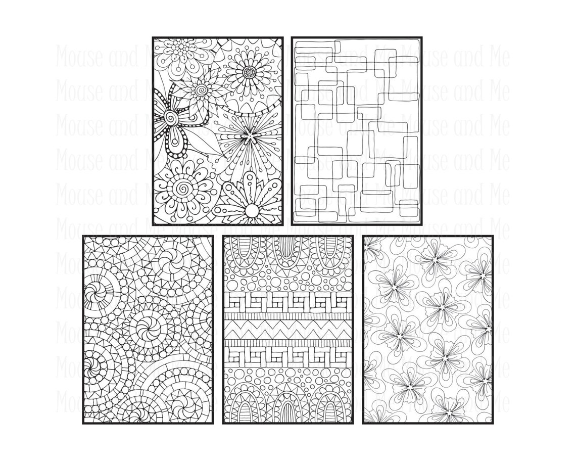 10 Printable Colouring Cards 5 With Greetings and 5 Without | Etsy
