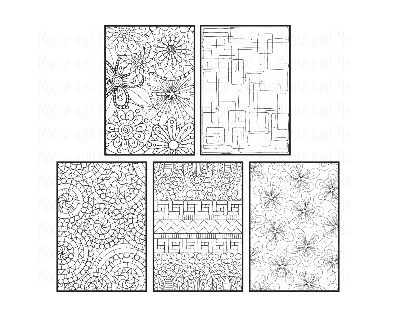 10 Printable Colouring Cards 5 With Greetings and 5 Without | Etsy