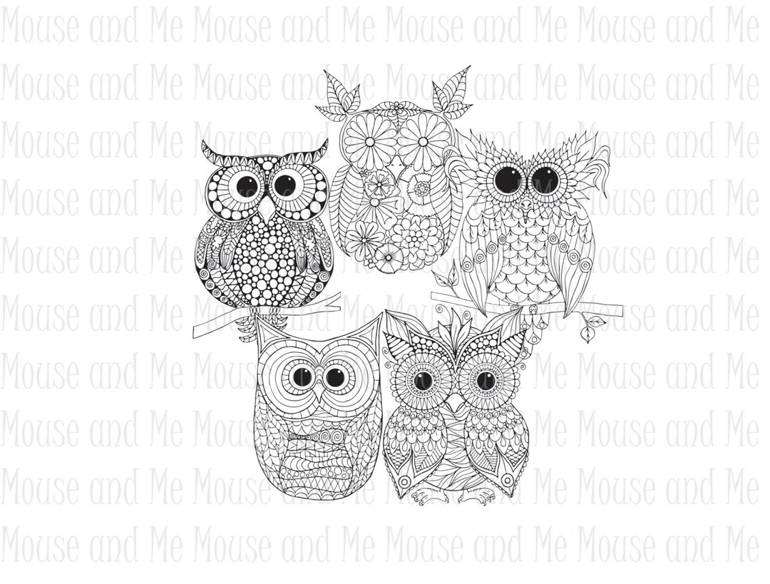 5 Hand Drawn Owls, Adult Coloring Pages, Zentangle Coloring Pages ...
