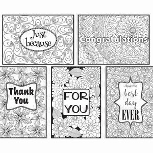 10 Printable Colouring Cards – 5 With Greetings and 5 Without Greetings ...