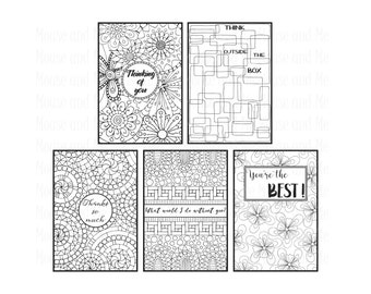 10 Printable Colouring Cards 5 With Greetings and 5 Without Greetings ...