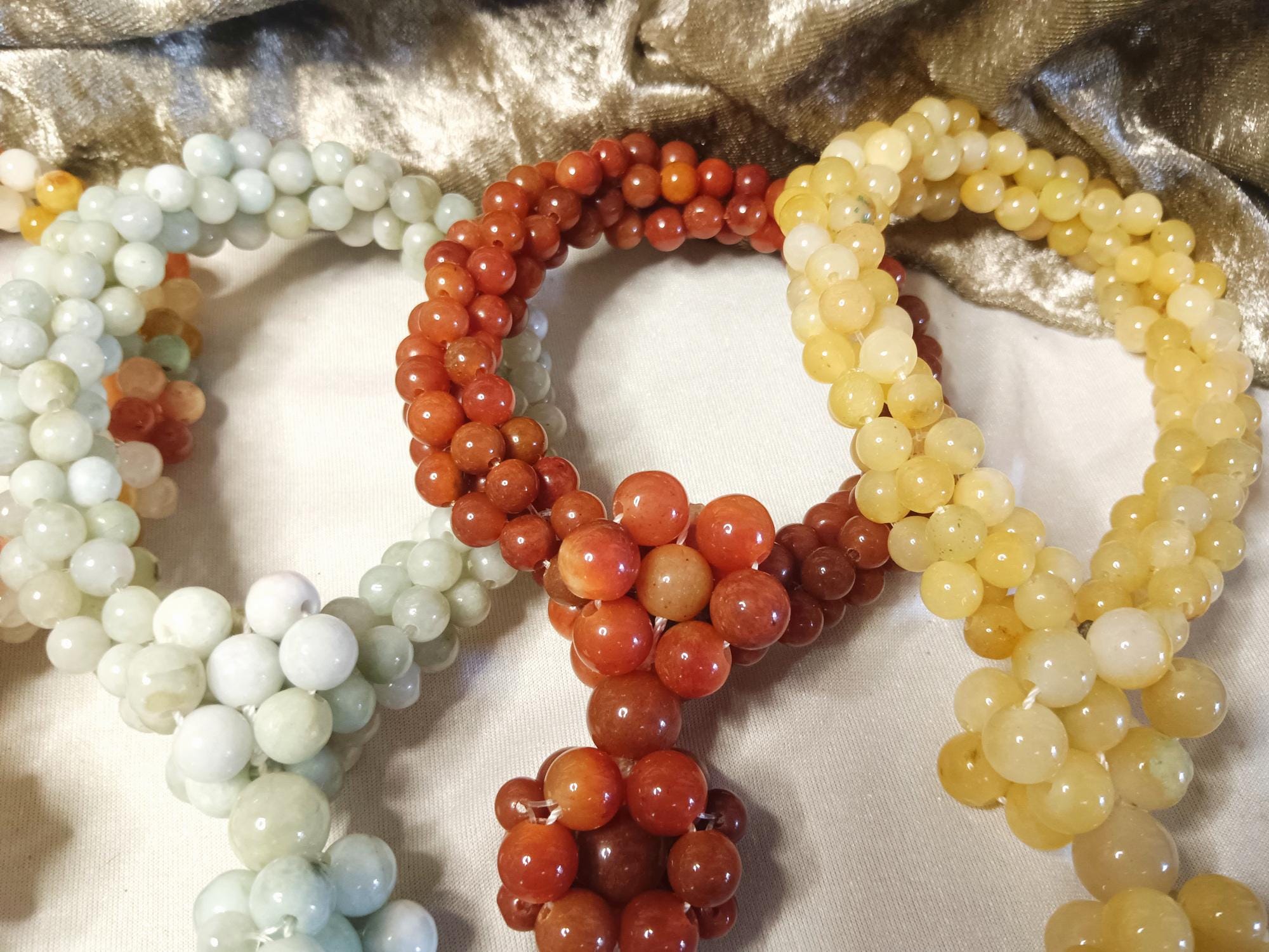 Yellow Red Multi-colors Jade Prehnite Gemstone Handmade Thai Floral ...