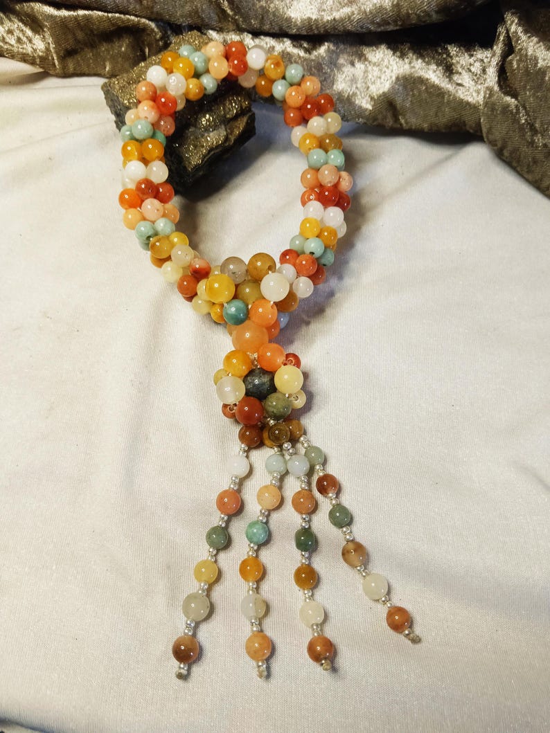 Yellow Red Multi-colors Jade Prehnite Gemstone Handmade Thai Floral ...