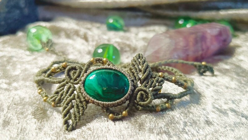 Malachite Macrame Bracelet, Macrame Jewelry, Macrame Waxed Thread ...