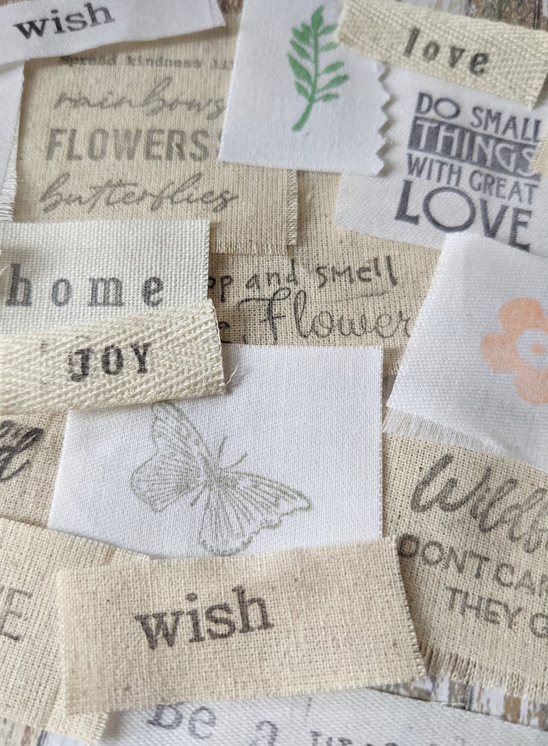 Suprise Random Mix Fabric Word and Motif Snippets for Mindful Stitching ...