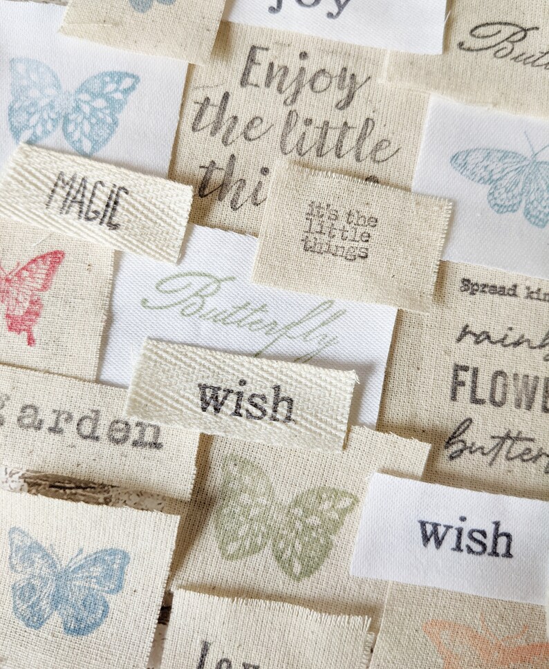 Butterflies Fabric Word Snippets for Mindful Stitching Hand Stamped ...