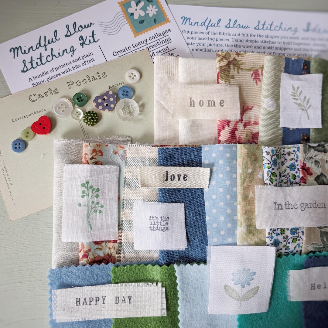 Vintage Blue Mindful Slow Stitching Kit Blue Green Floral - Etsy