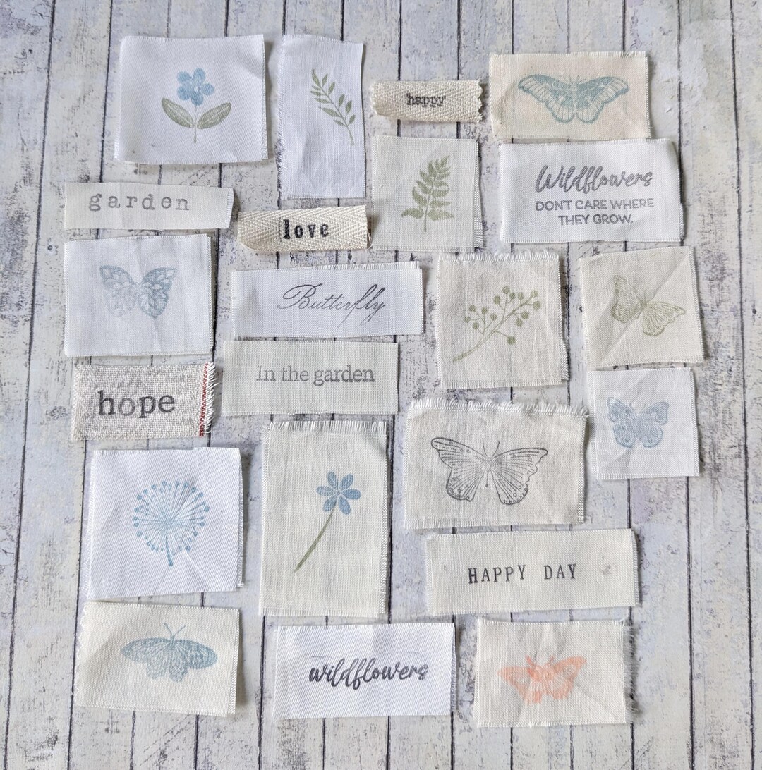 Butterflies - Fabric Word Snippets for Mindful Stitching Hand Stamped ...