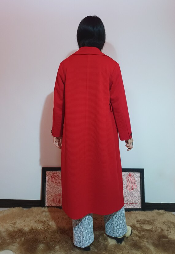 Vintage 1970s Crimplene Red Coat Wood Buttons Stylish… - Gem