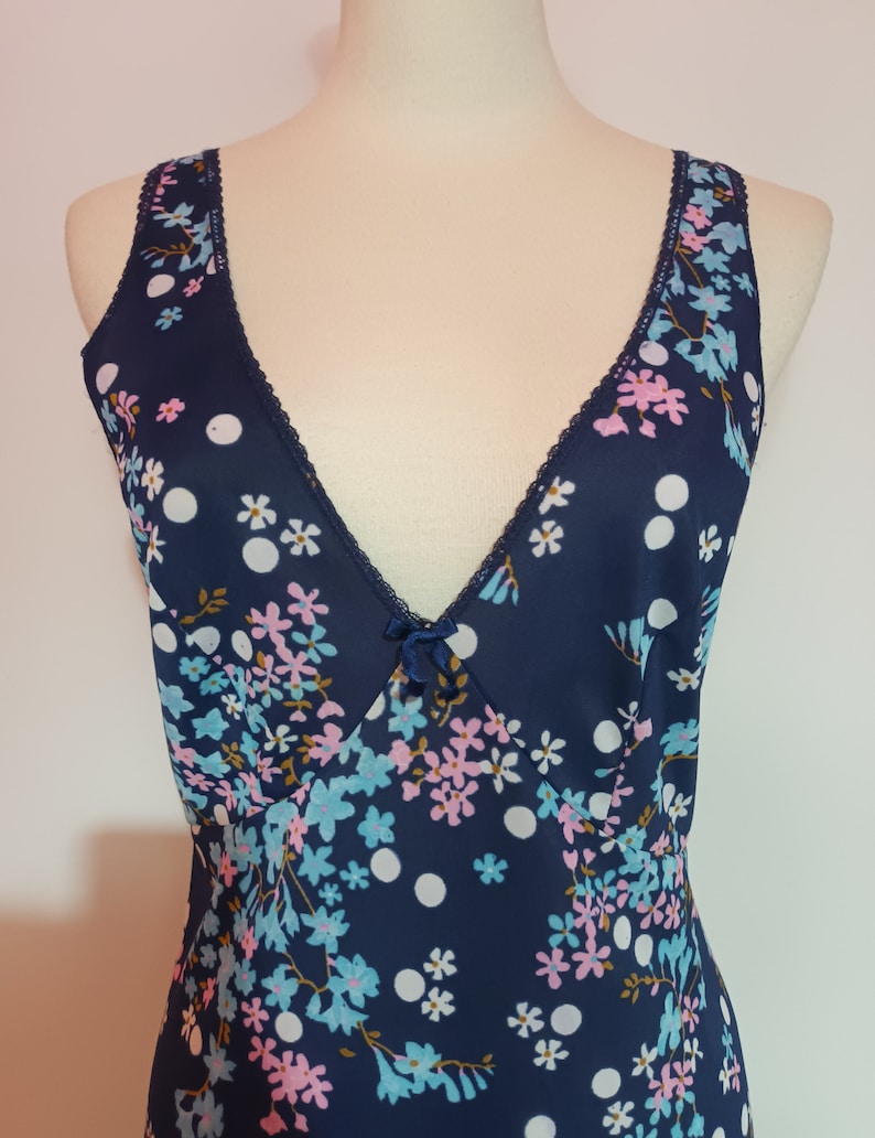 Vintage 1960s Dark Blue Floral Slips Pastel Pink Blue White Flowers ...
