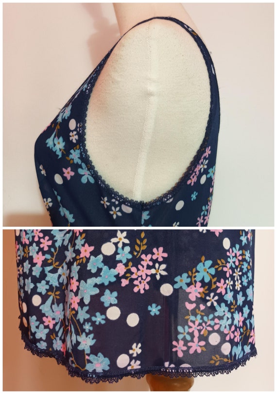 Vintage 1960s Dark Blue Floral Slips Pastel Pink Blue… - Gem