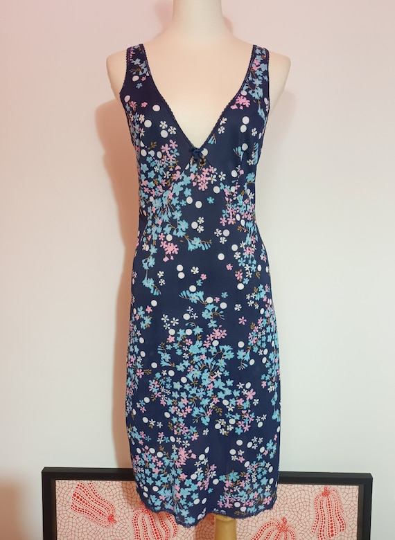 Vintage 1960s Dark Blue Floral Slips Pastel Pink Blue… - Gem