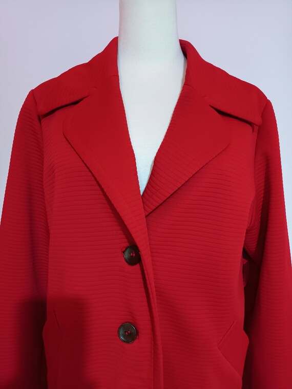 Vintage 1970s Crimplene Red Coat Wood Buttons Stylish… - Gem