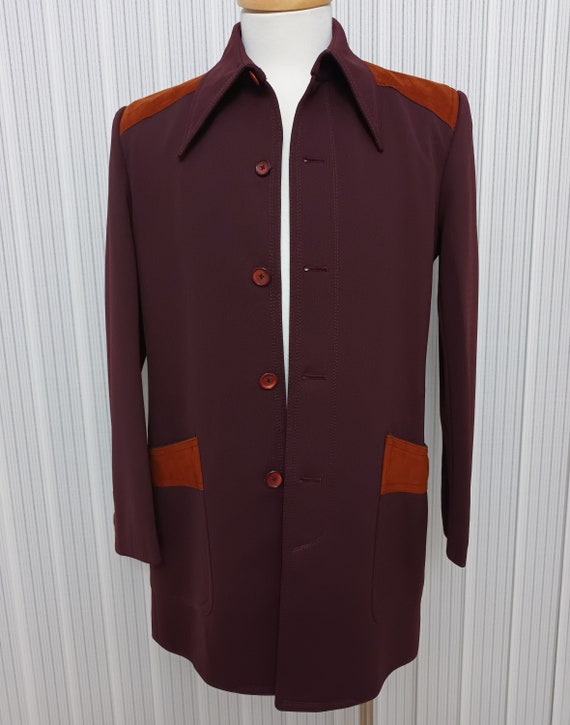 KILLER! 1970's Vintage Men's Burgundy Jacket with Ora… - Gem