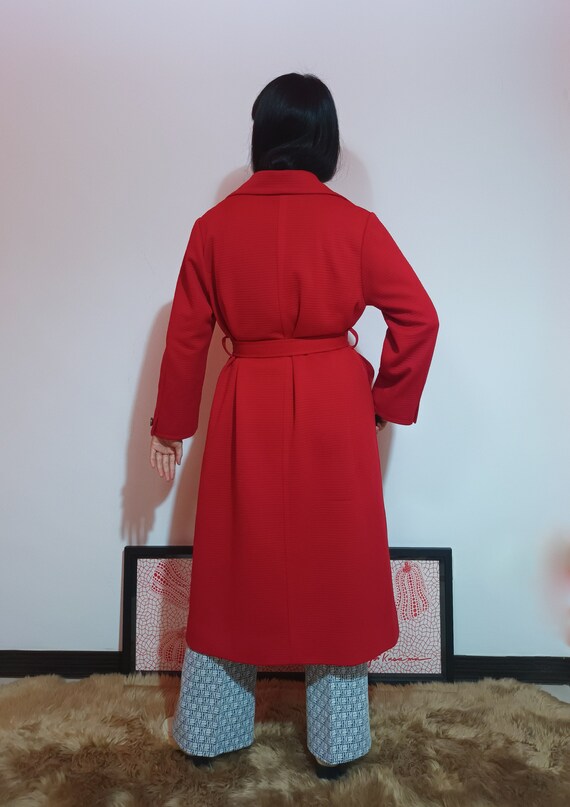 Vintage 1970s Crimplene Red Coat Wood Buttons Stylish… - Gem