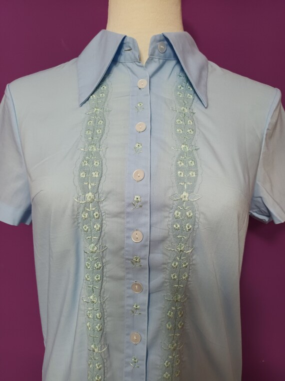 Vintage 1950's Early 1960's Powder Blue Blouse Cotton… - Gem