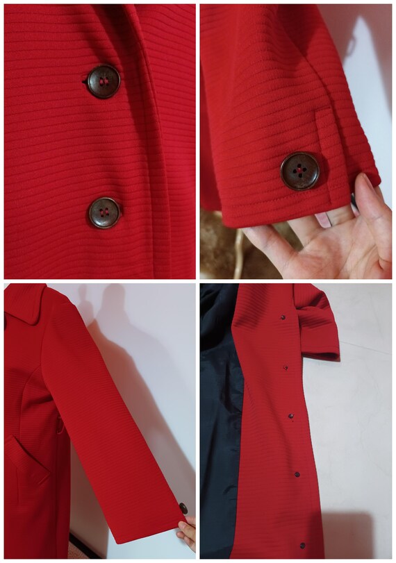 Vintage 1970s Crimplene Red Coat Wood Buttons Stylish… - Gem