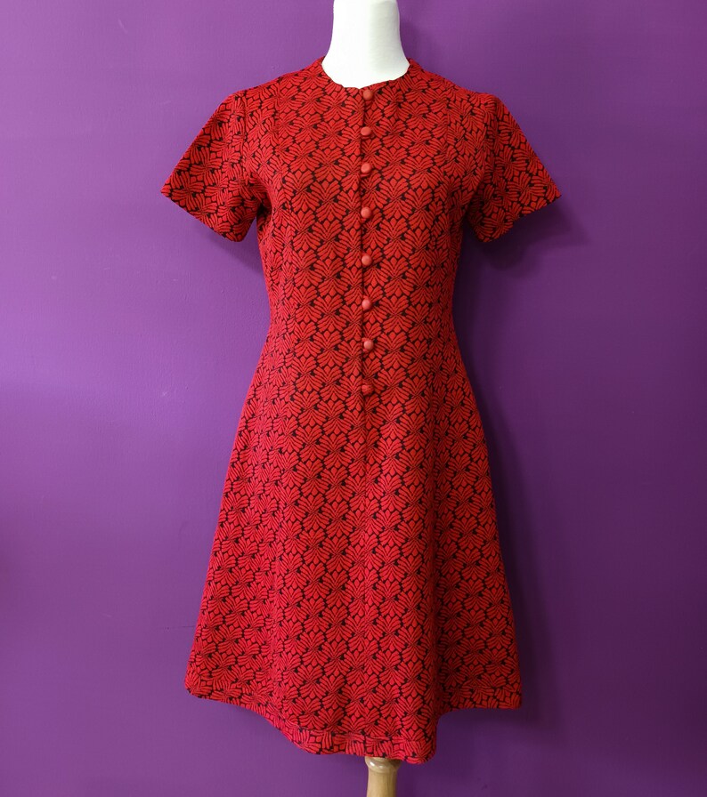 Vintage 1960s Red and Black Mod Dress Floral Geometric - Etsy