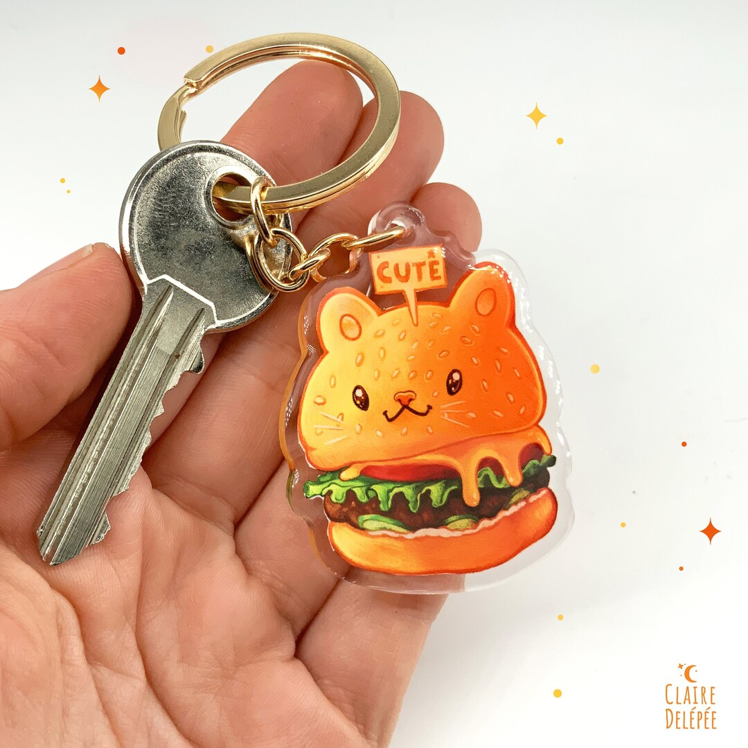 Cat Burger Keychain , an Acrylic Charm of Food Shaped Kitten- Kawaii ...