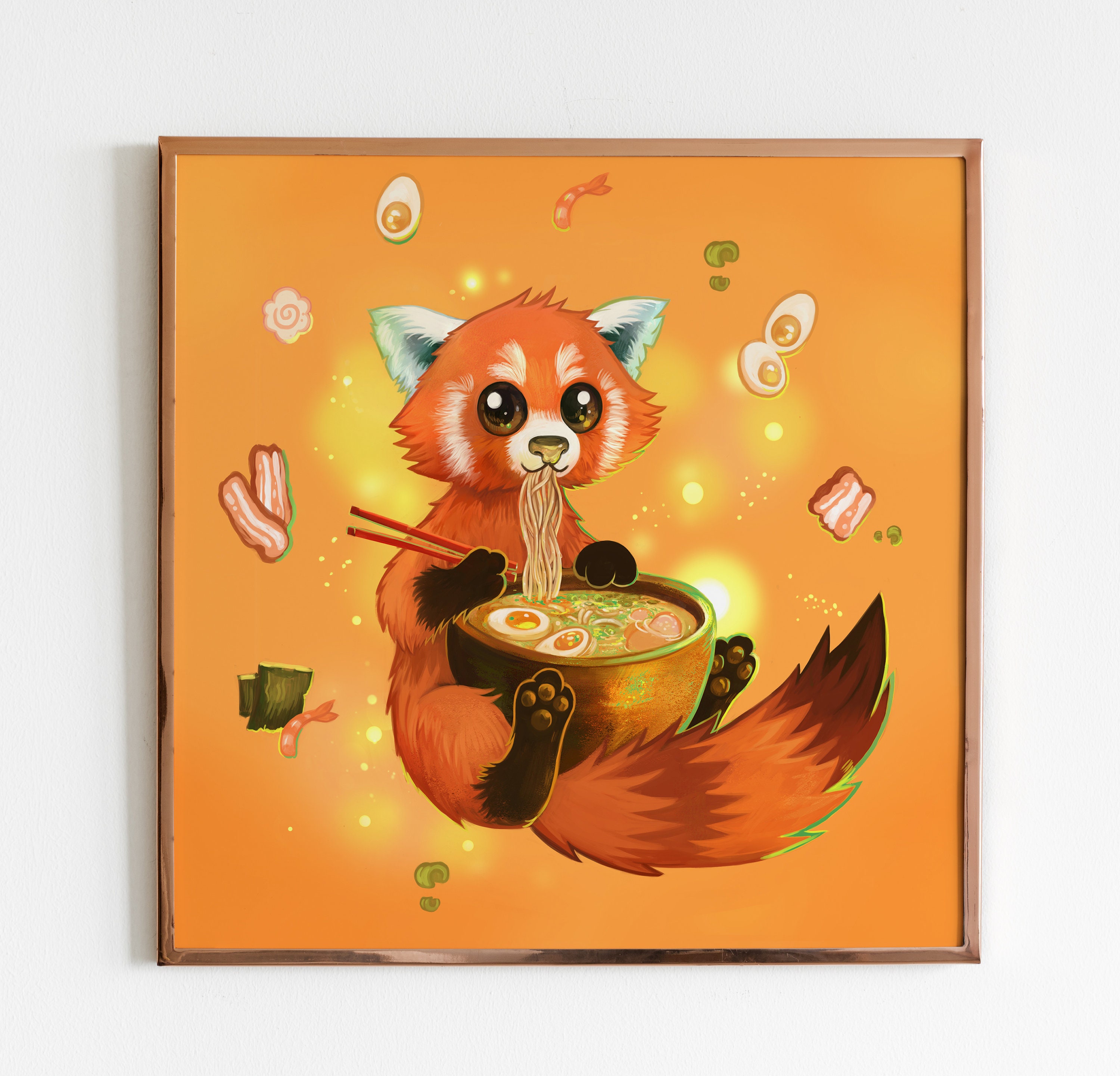Red Panda Eating Noodles : Square Print 21x21cm - Etsy