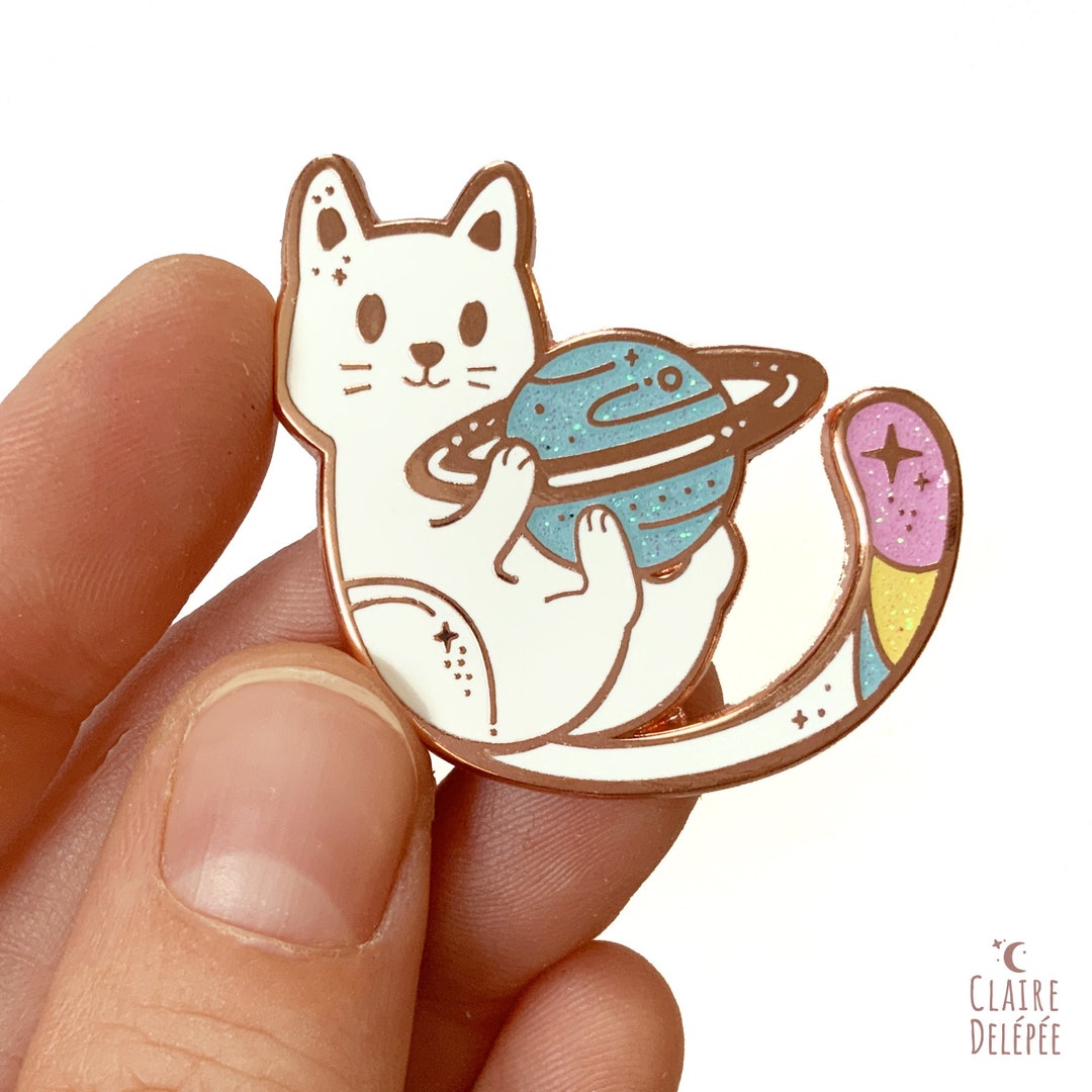 White Cat Enamel Pin, Space Enamel Pin , Cat Enamel Pin, Cat Jewelry ...